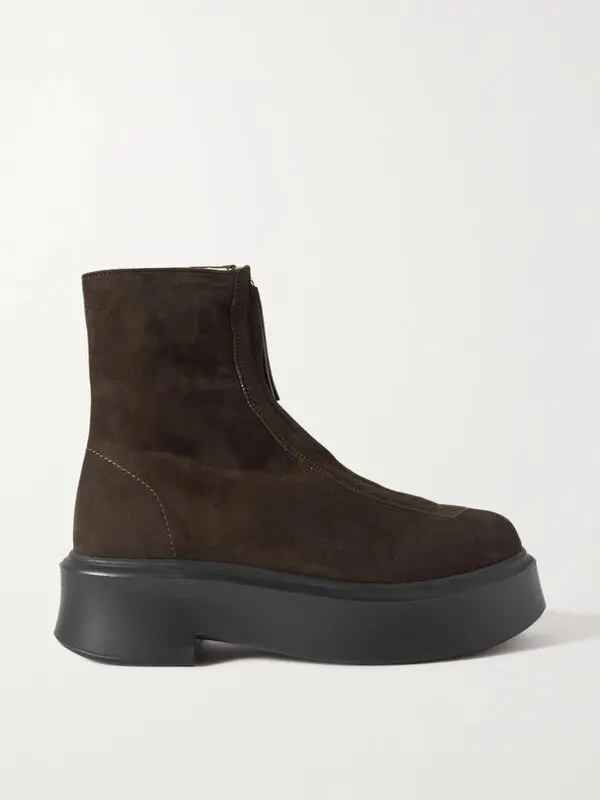 THE ROW Suede Platform Ankle Boots - Brown