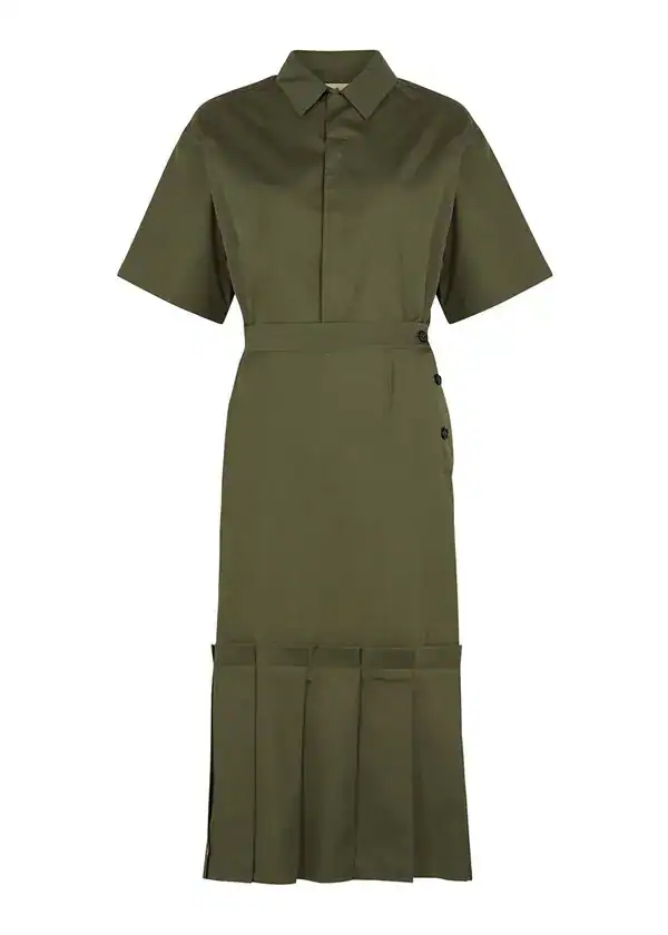 Marni Army Pleated Cotton Shirt Dress In Green 41% Off