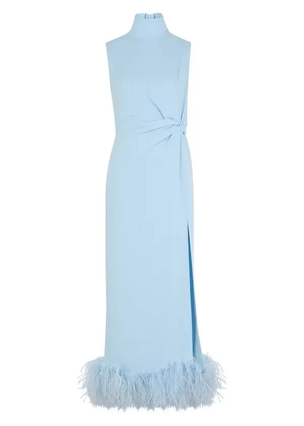16 arlington blue dress 16arlington Maika Feather-Trimmed Midi Dress - Light Blue