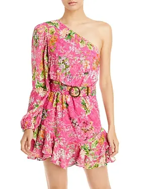 Hemant & Nandita Floral One Shoulder Mini Dress In Pink - 40% Off |  Editorialist