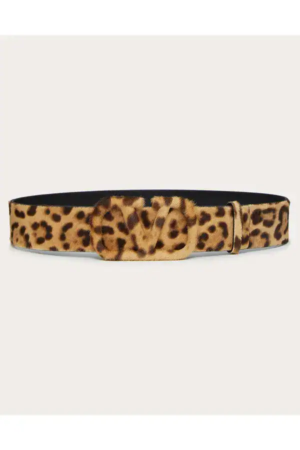 NWT Valentino Garavani V logo Signature Calf Hair Belt With Leopard Print Valentino Garavani Vlogo Leopard-print Calf Hair Belt In  main image 3