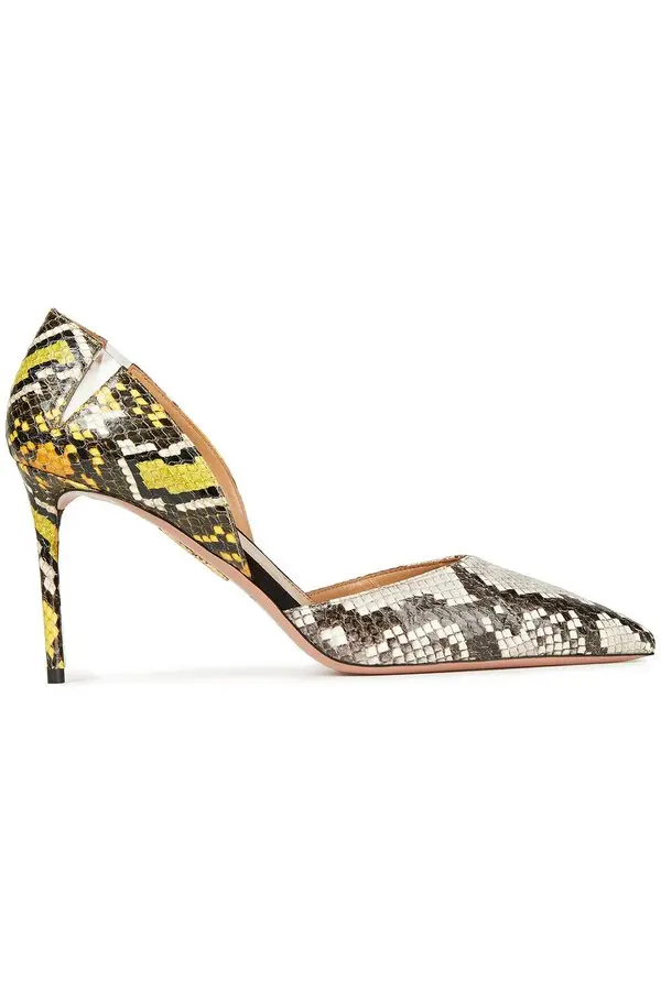 Aquazzura Sharp 85 Pvc-Trimmed Two-Tone Elaphe Pumps In Animal