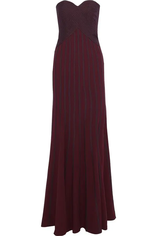 Halston Strapless Two-Tone Crepe Gown In Burgundy - 57% Off | Editorialist