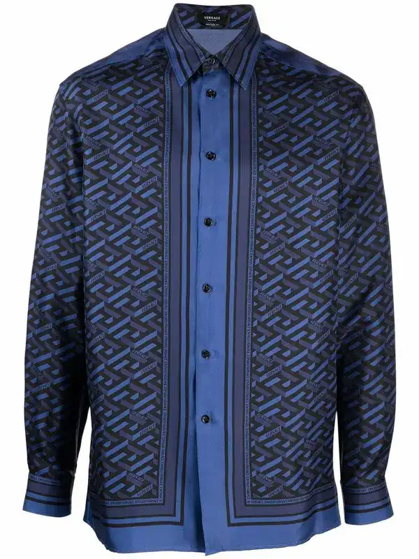 Versace La Greca Silk Shirt In Blue - 50% Off | Editorialist