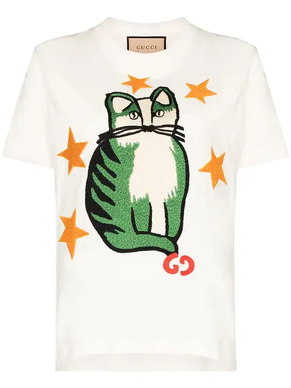 GUCCI 星柄Tシャツ Gucci Star Cat Embroidered T-Shirt - White | Editorialist
