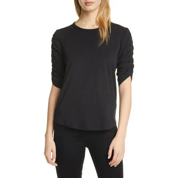 Veronica Beard Waldorf Ruched Sleeve T-shirt - Black