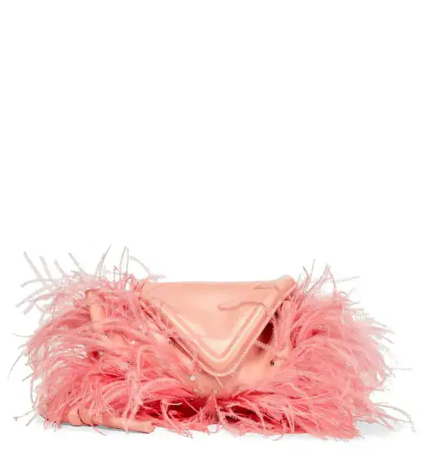 Bottega Veneta Beak Feather-Trimmed Leather Crossbody Bag - Orange