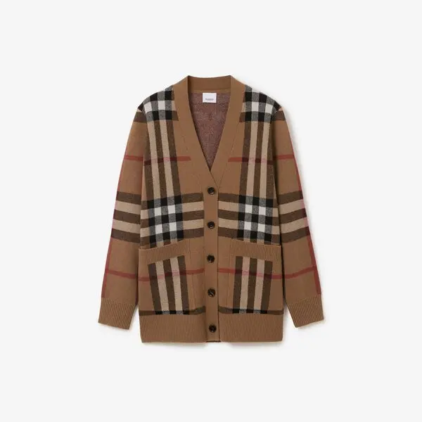 Burberry Check Wool Cashmere Cardigan - Birch Brown