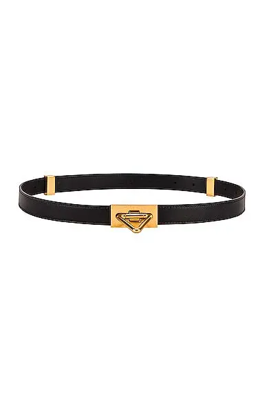 Bottega Veneta Triangle Slit Belt In Black - Black & Gold 