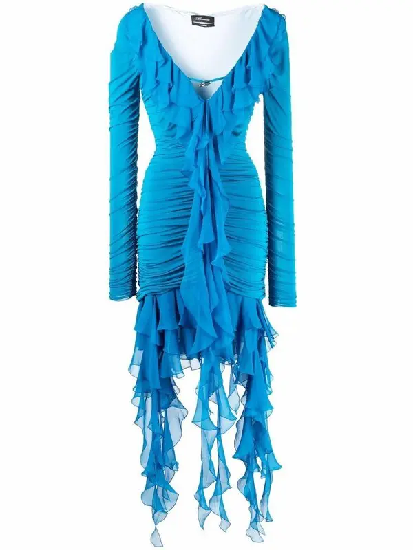 Blumarine Long-Sleeve Ruffled Dress - Blue | Editorialist