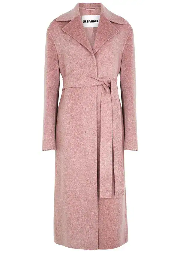 JIL SANDER ピンク ロングコートカシミヤ100% Jil Sander Pink Belted Cashmere Coat - Rose | Editorialist
