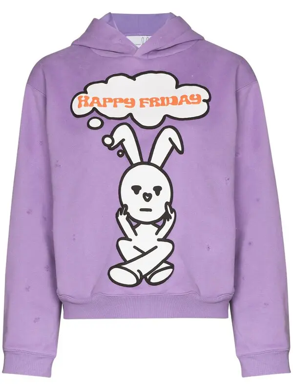 Natasha Zinko Distressed Happy Friday Hoodie - Neutrals