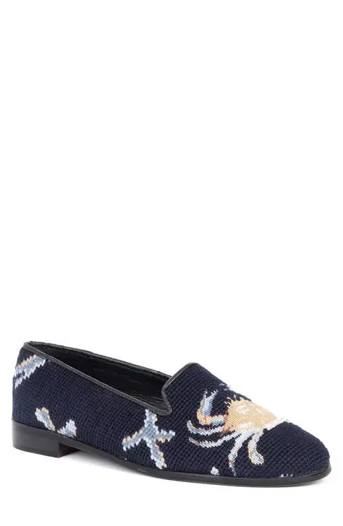 BYPAIGE Needlepoint Crab Flat - Navy