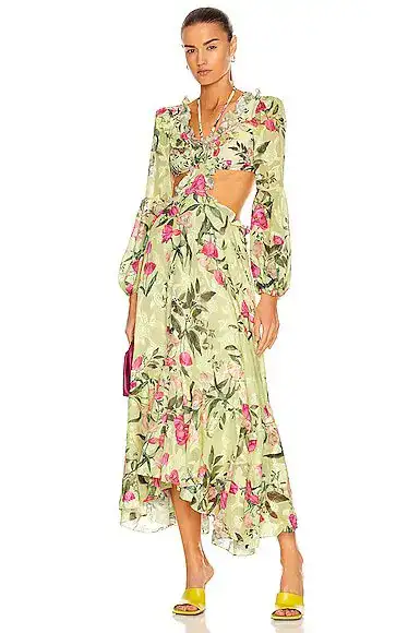 Patbo Tula Print Cut Out Beach Dress - Lemon | Editorialist
