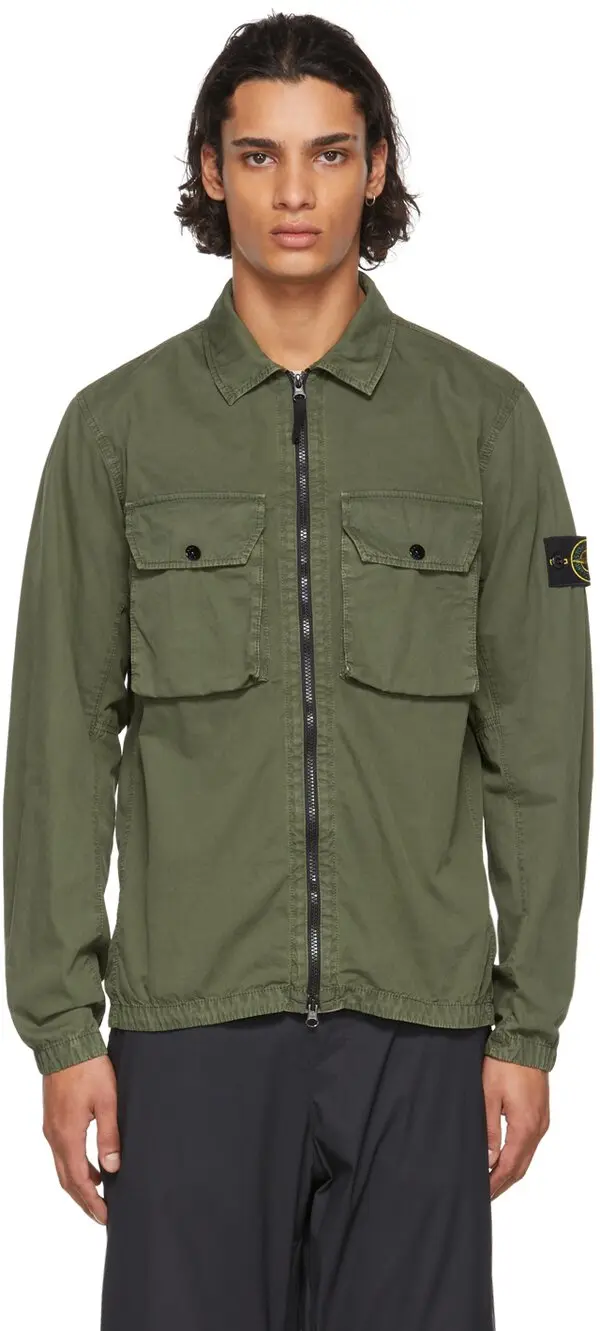 Stone Island Grey Cotton Canvas Brushed Overshirt Jacket In V0155