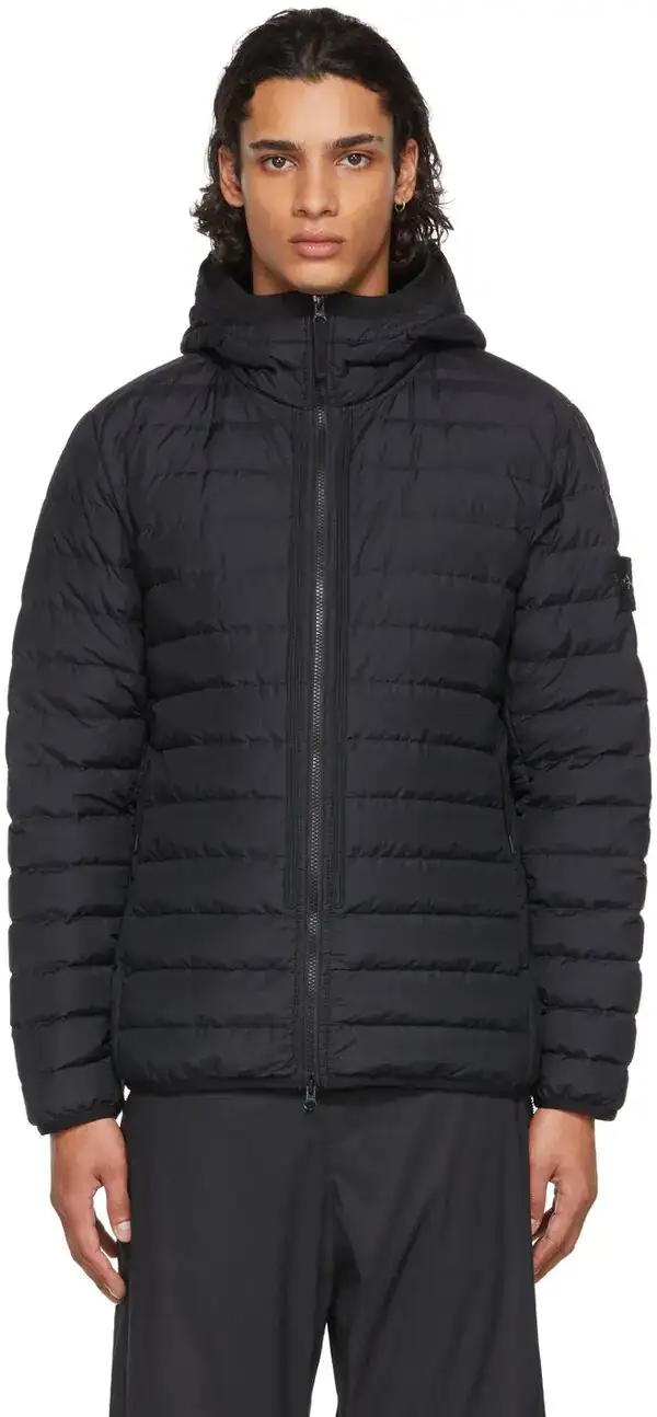 Stone Island Navy Down O-Cotton & R-Nylon Tela Jacket In V0020 