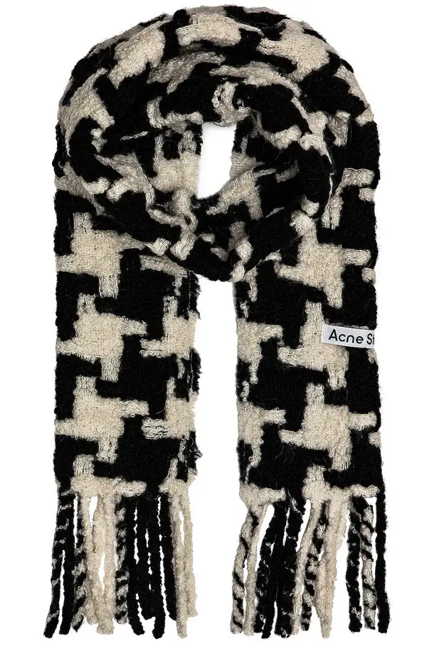 Acne Studios Houndstooth Check Alpaca Blend Scarf - White & Black