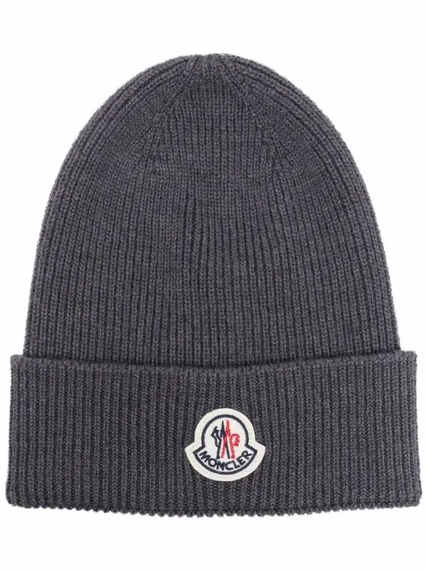 Moncler Logo-patch Knitted Beanie - Grey