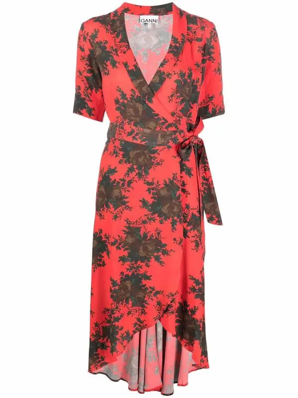 ganni red floral wrap dress Ganni | Dresses | Ganni Red Floral Wrap Dress