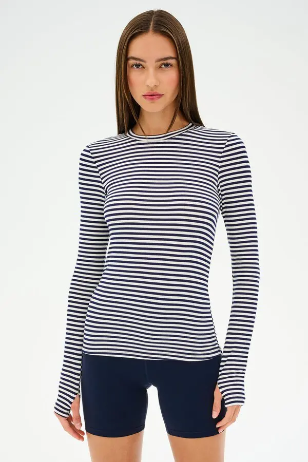 Splits59 Louise Ribbed Long-sleeve Shirt - White/indigo Stripe