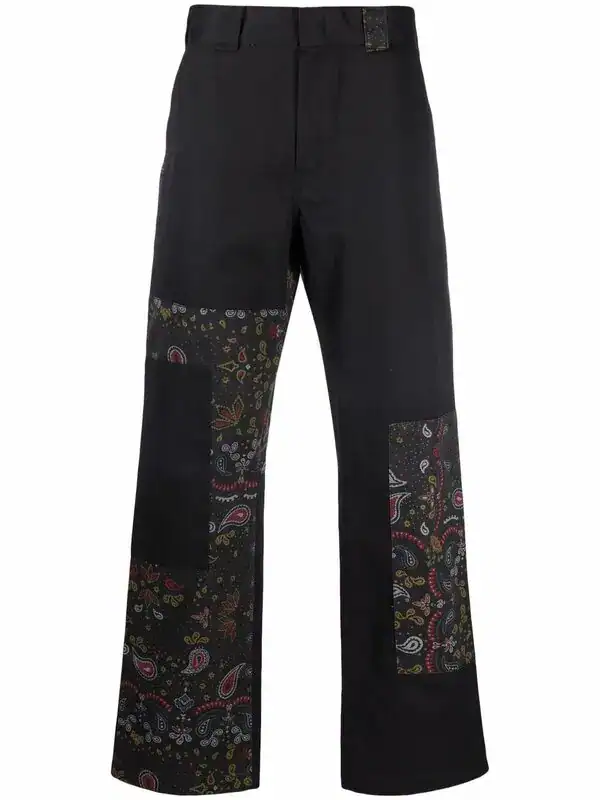 Gheri Black Patchwork Peace Stonewashed Trousers – Elastic Waist, Drawstring, Zip Pockets | Casual Boho Pants, Made In Nepal