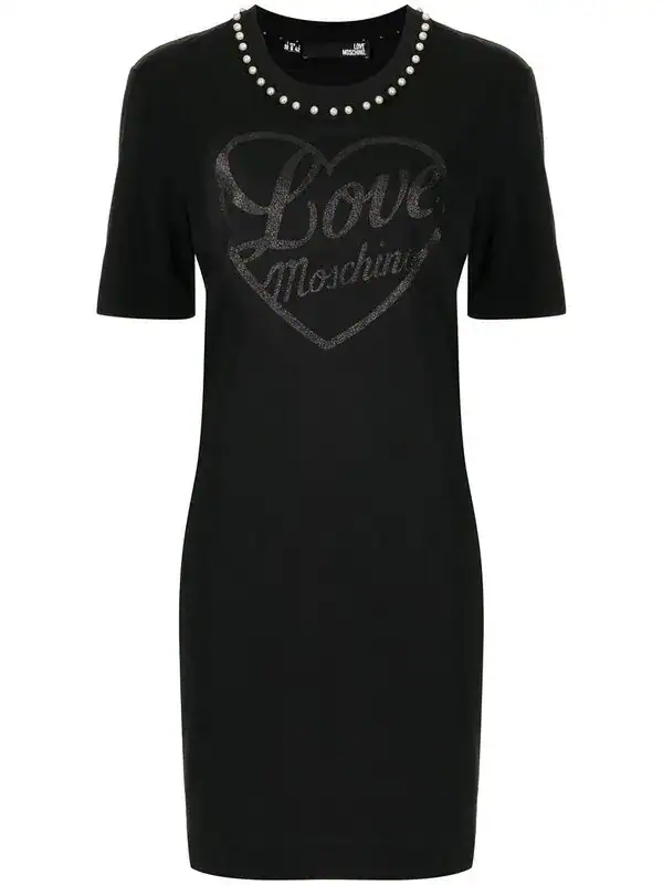 love moschino shirt dress Moschino Pearl-Trim T-Shirt Dress In Black - 40% Off