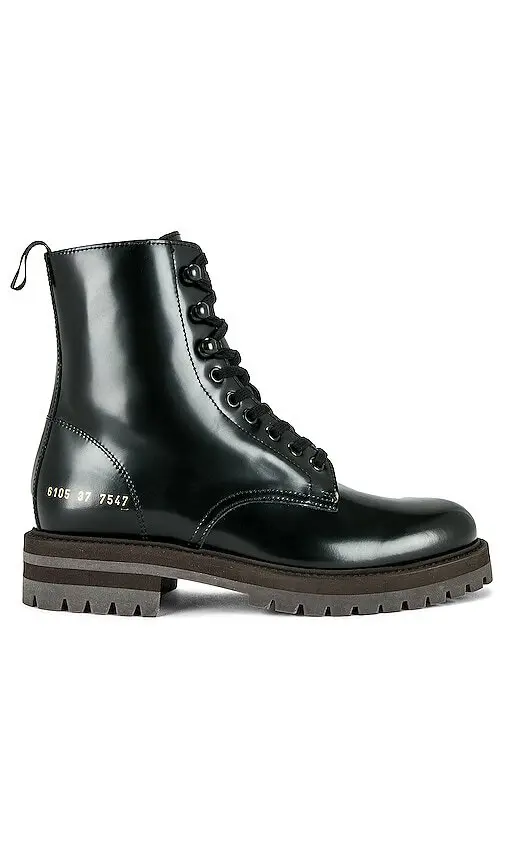 Boots Combat Montantes - Femme 8US - Noir Brillant - Synthétique, Lacets - Occasion
