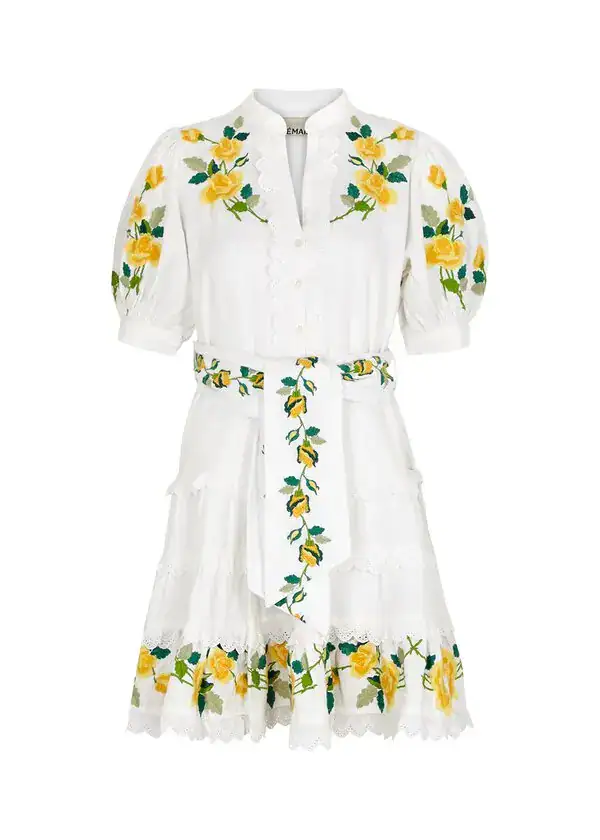 Alemais Rosa Embroidered Cotton-Blend Mini Dress In White - 40% Off
