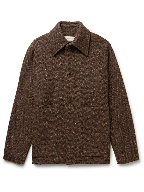 SéFr Ramona Herringbone Virgin Wool-Blend Jacket M In Brown - 40 