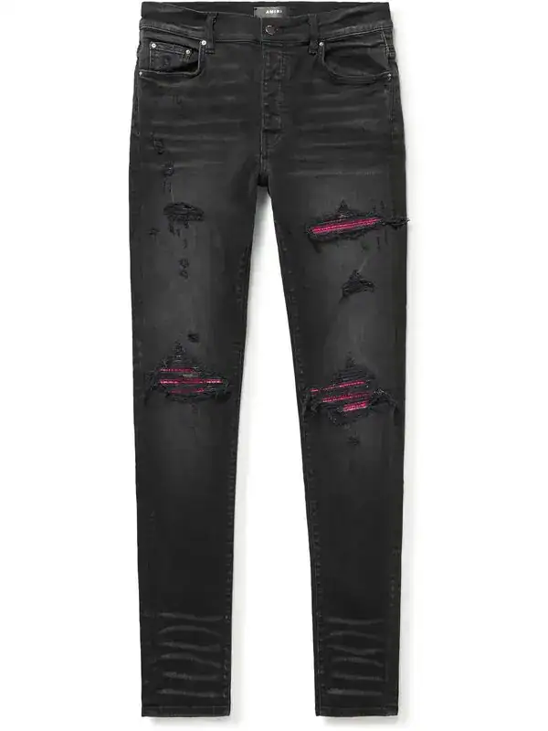 Amiri Mx1 Skinny-Fit Leather-Panelled Jeans Uk/Us 28 In Black - 40 