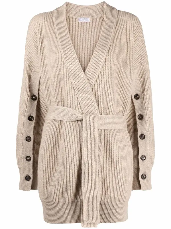 Brunello Cucinelli Buttoned-sleeves Cashmere Cardigan - Neutrals