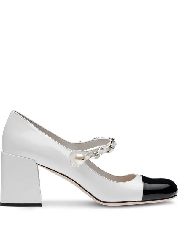 Miu Miu Chain And Pearl Embellished Pumps - White