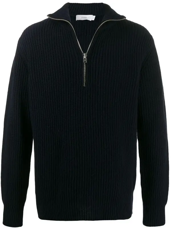 Closed Ribbed Wool Half-zip Sweater - Blue