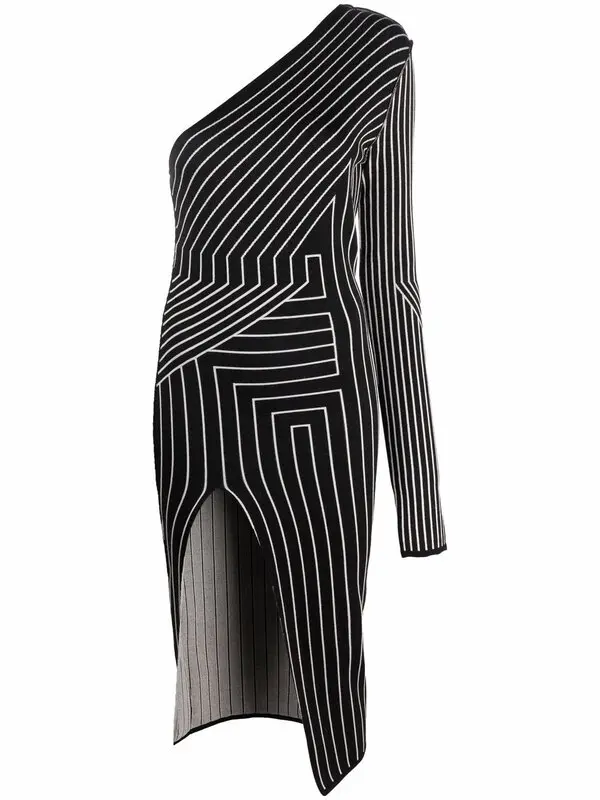 Rick Owens Geometric Stripe One-shoulder Dress