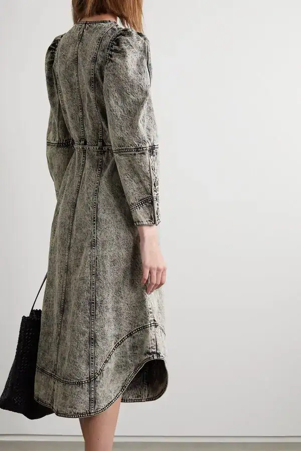 Ulla Johnson Starr Belted Acid-Wash Denim Midi Dress In Gray 60