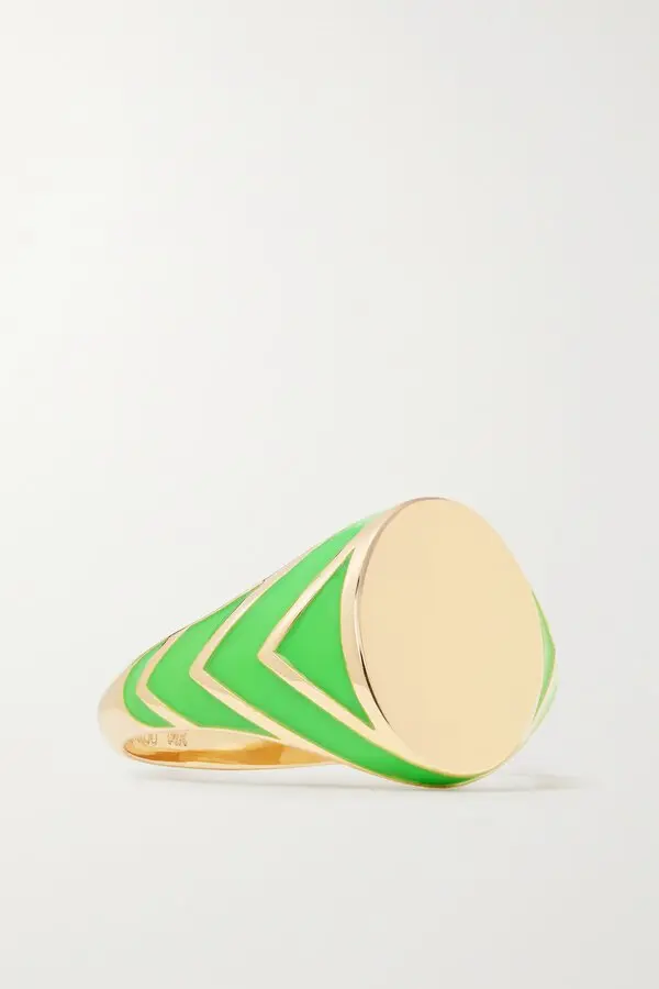 Alison Lou Stripe 14-karat And Enamel Signet Ring