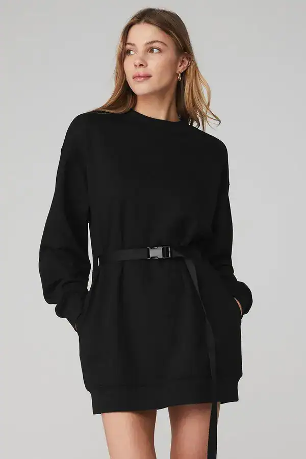 Alo Yoga Cityscape Sweatshirt Dress In Black - 20% Off | Editorialist
