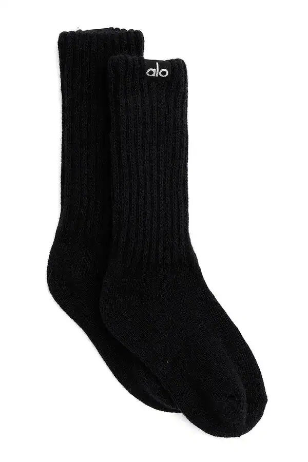 Alo Yoga Cashmere Jet Set Socks - Black | Editorialist