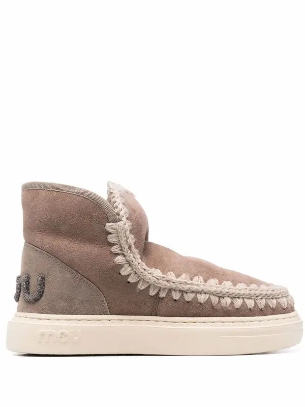 Mou Crochet Stitch-trim Sneaker Boots - Grey