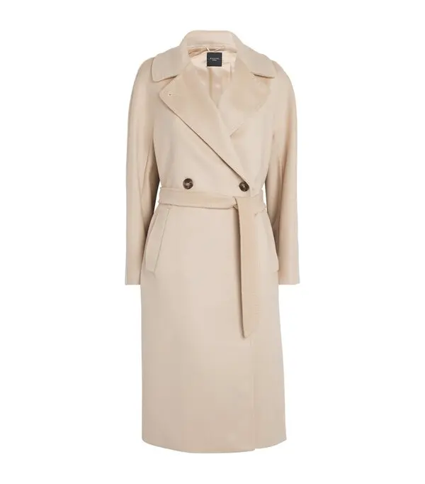 Max Mara Virgin Wool Belted Coat - White