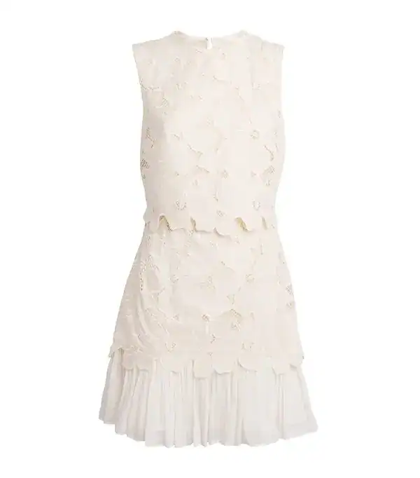 white guipure floral lace mini dress SELF PORTRAIT Light Blue Guipure Lace Mini Dress UK 6 – Reliked main image 1