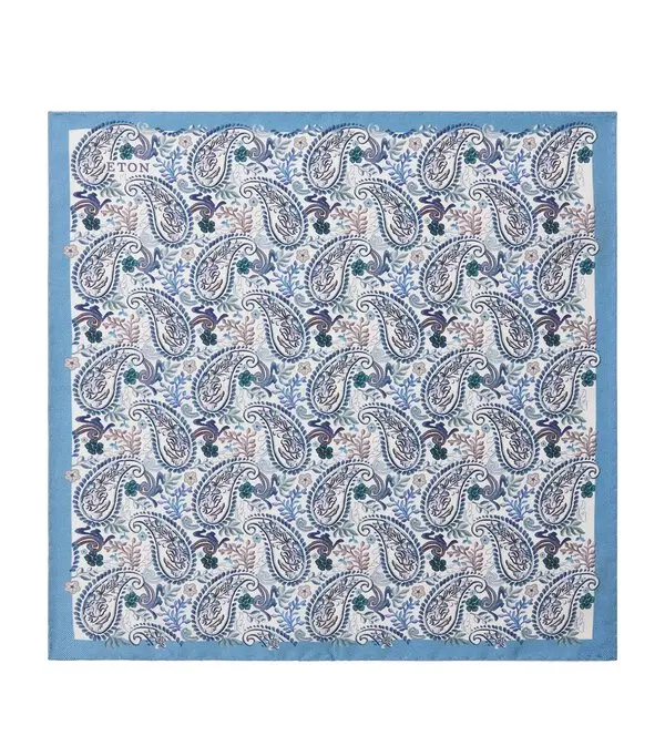 Eton Silk Paisley Pocket Square - Blue
