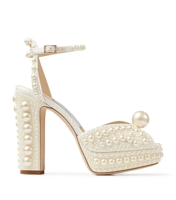 JIMMY CHOO Sacaria 120 Pearl-embellished Platform Sandals - White