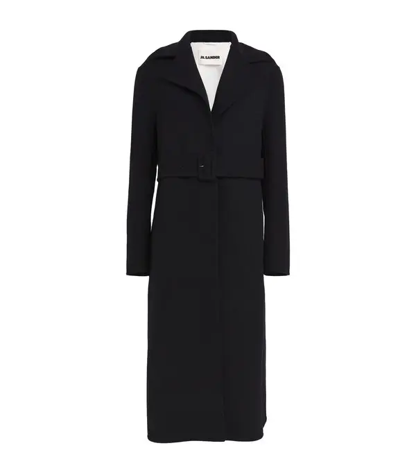 JIL SANDER Virgin Wool Belted Coat - Blue