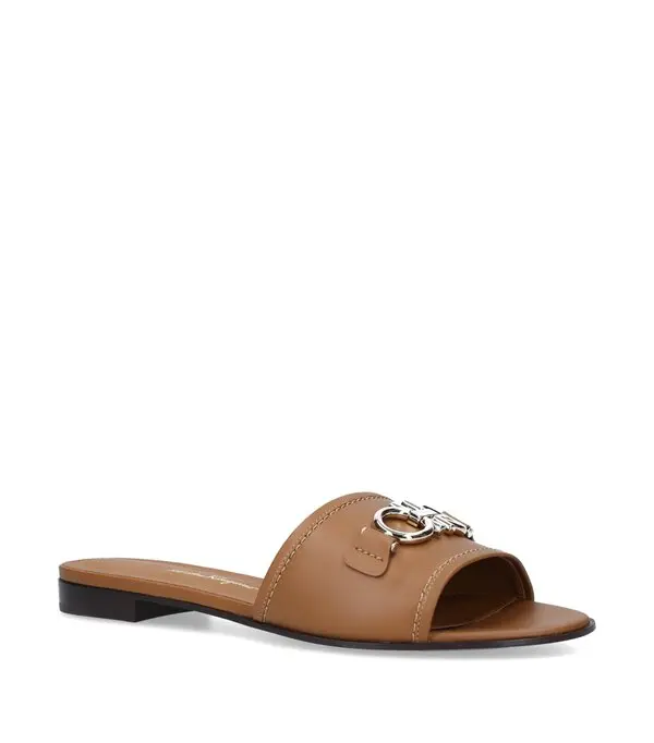 FERRAGAMO Leather Rhodes Sandals - Brown