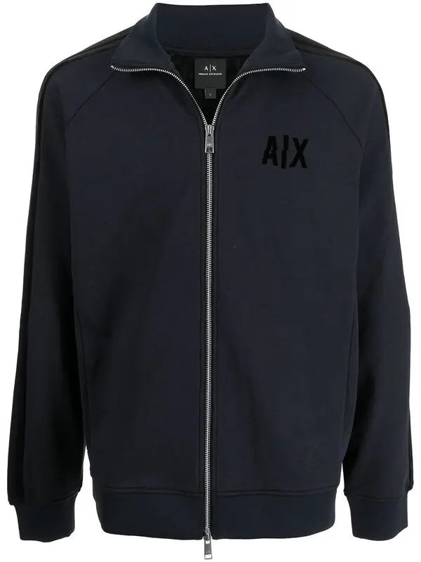 Armani Exchange Logo Embossed Zip-Up Hoodie In Black - 24% Off