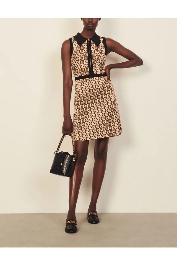 Sandro Sleeveless Jacquard Pattern Polo Dress In Beige - 60% Off |  Editorialist