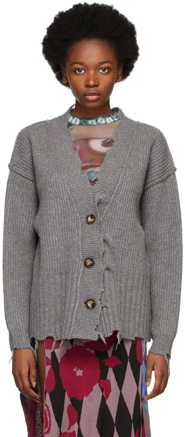 Perverze Crash Two-Way Knit Cardigan In Grey - 54% Off | Editorialist 