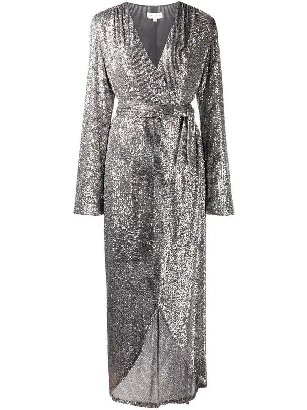 Halston Sequinned Wrap Dress Silver Editorialist