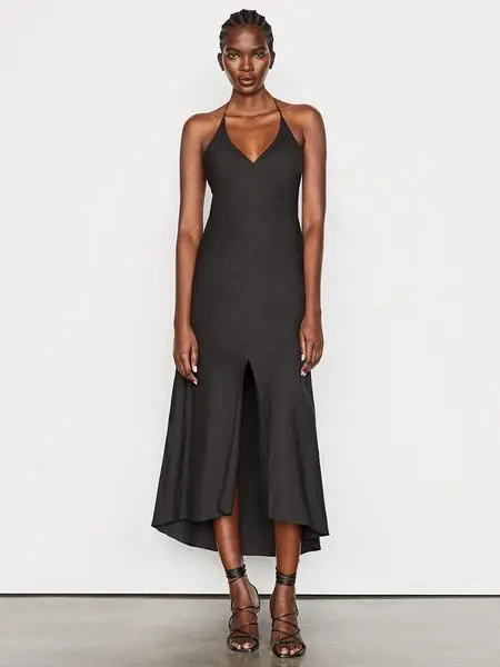 frame halter dress Nox Anabel -C1851 Halter Sweetheart Jersey High Slit Gown 00 / DUSTY BLUE